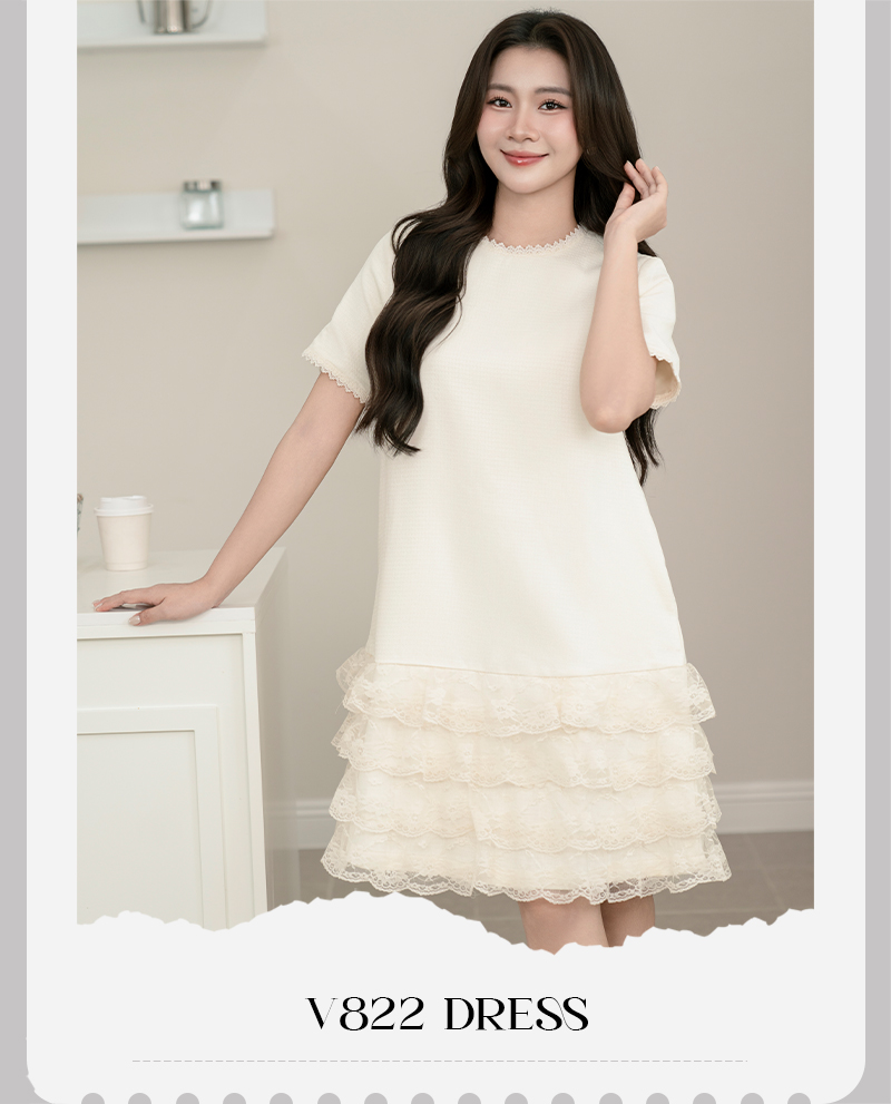 Đầm Suông A MICHI HOUSE Váy Xuông Phối Ren Thiểu Thư Dáng Dài Đến Gối V822 | Shopee Việt Nam