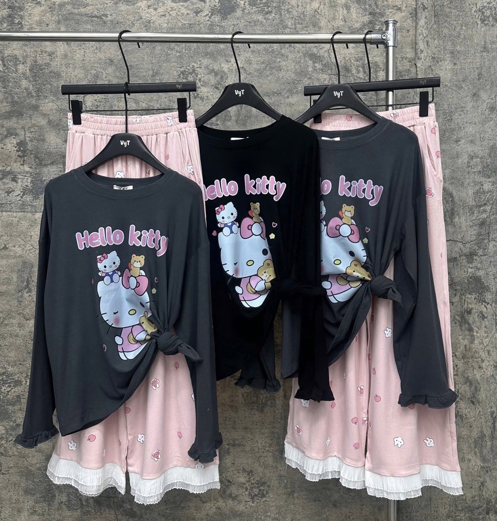Set Bộ Tăm Lạnh Hello Kitty Quần Suông Hồng Thỏ Viền Ren - HN CLOSET ...