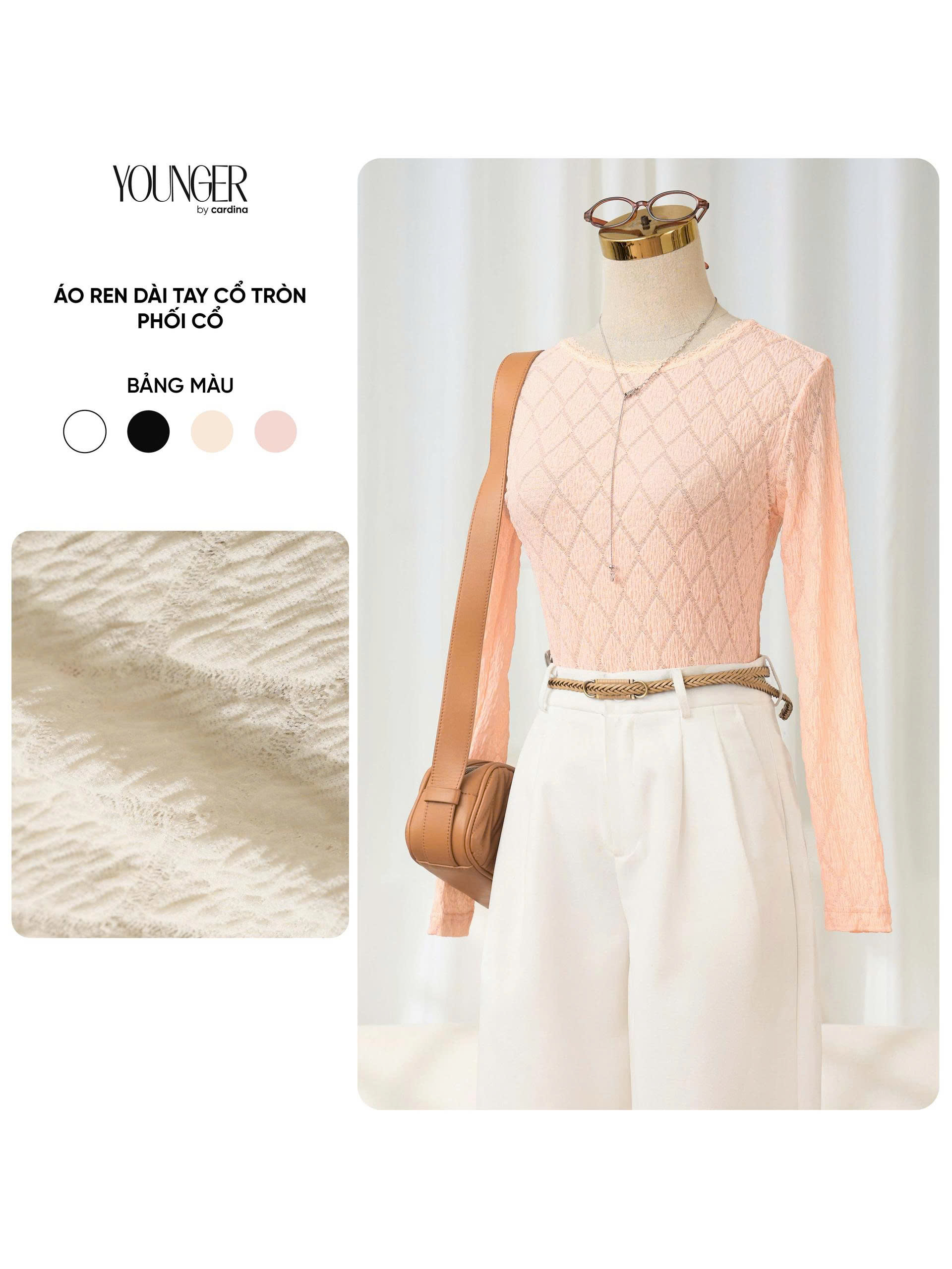[Xả kho]Áo giữ nhiệt nữ YOUNGER BY CARDINA chất liệu vải ren cổ tròn ...