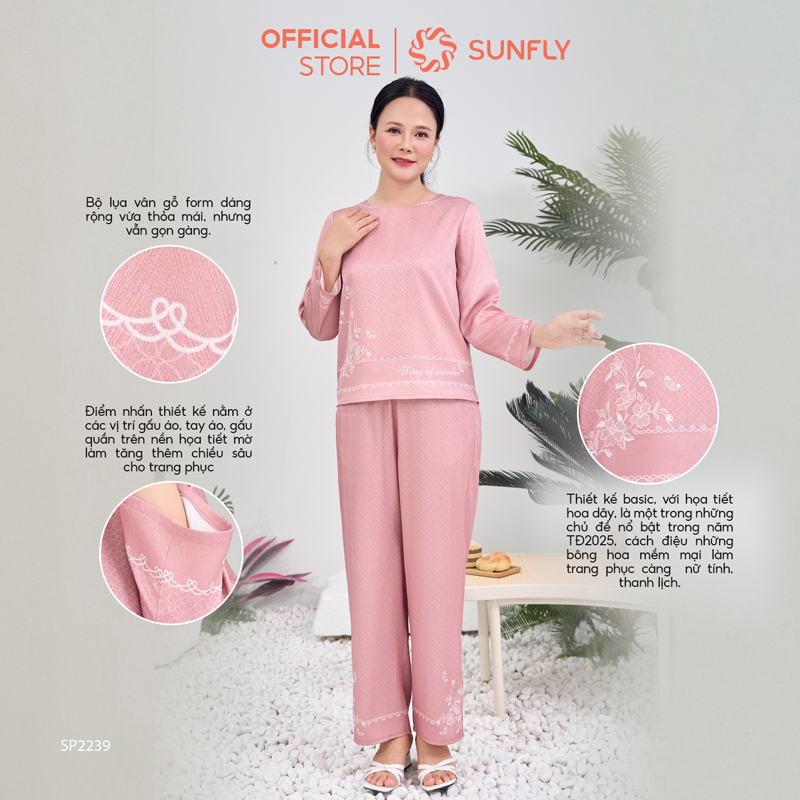 Đồ bộ mặc nhà nữ lụa satin jacquard áo tay lỡ quần dài . bộ lụa cho mẹ ...