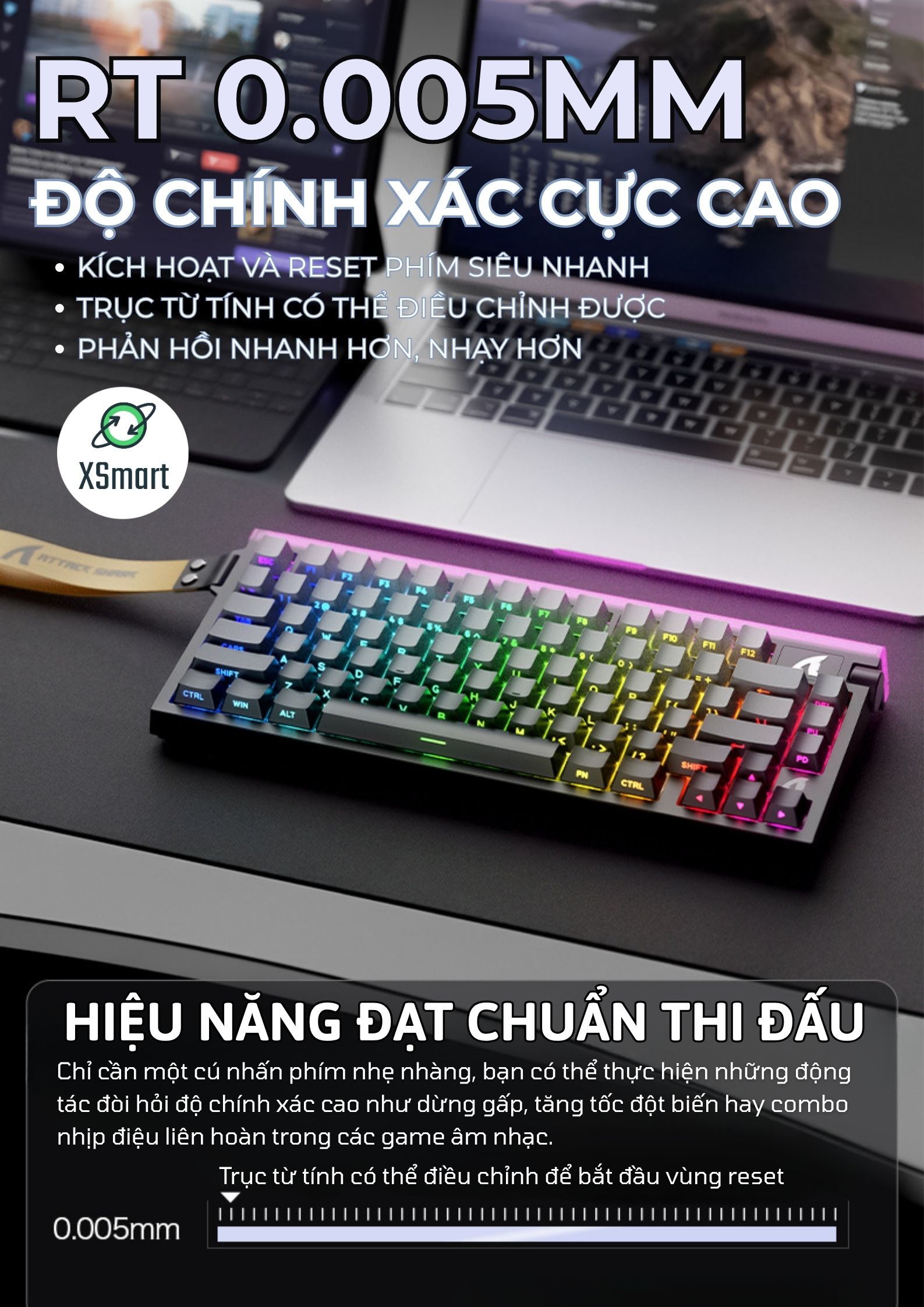 Bàn Phím Gaming Attack Shark R85 HE Switch Từ Tính, Rapid Trigger 0.005mm, 8KHz, LED RGB Neon ...