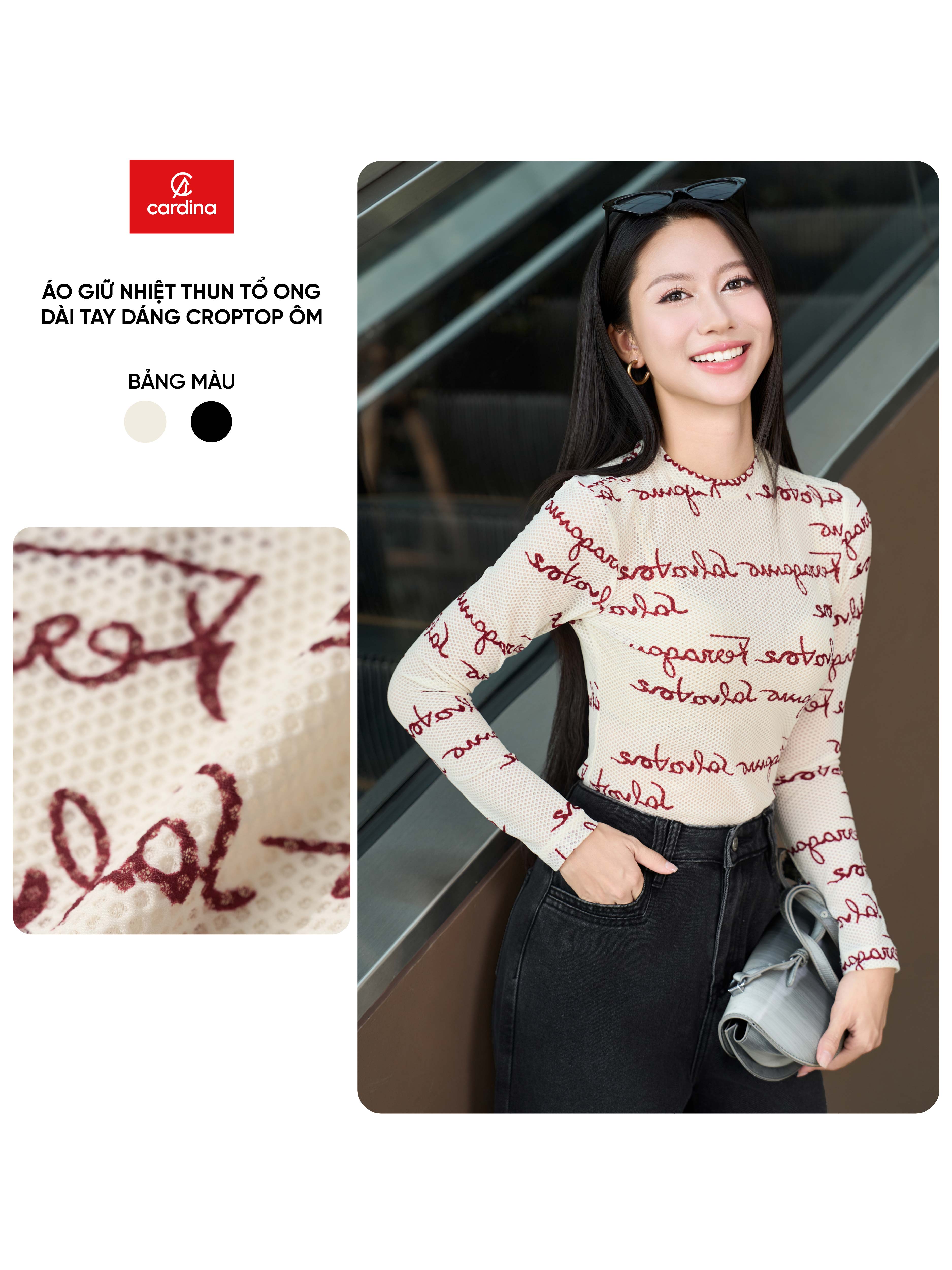 [Xả kho]Áo giữ nhiệt nữ CARDINA thun tổ ong kiểu dáng croptop dài tay ...