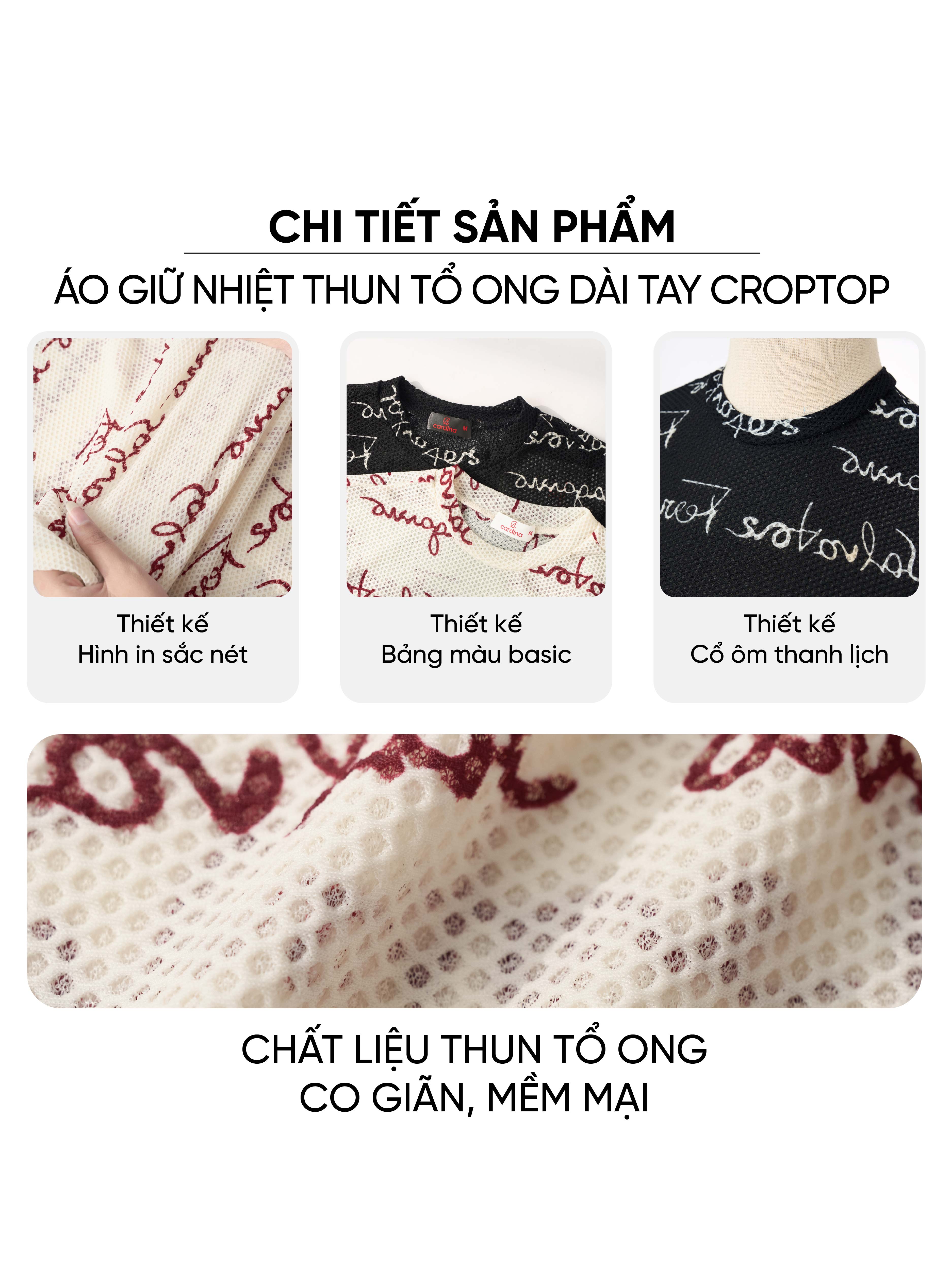[Xả kho]Áo giữ nhiệt nữ CARDINA thun tổ ong kiểu dáng croptop dài tay ...