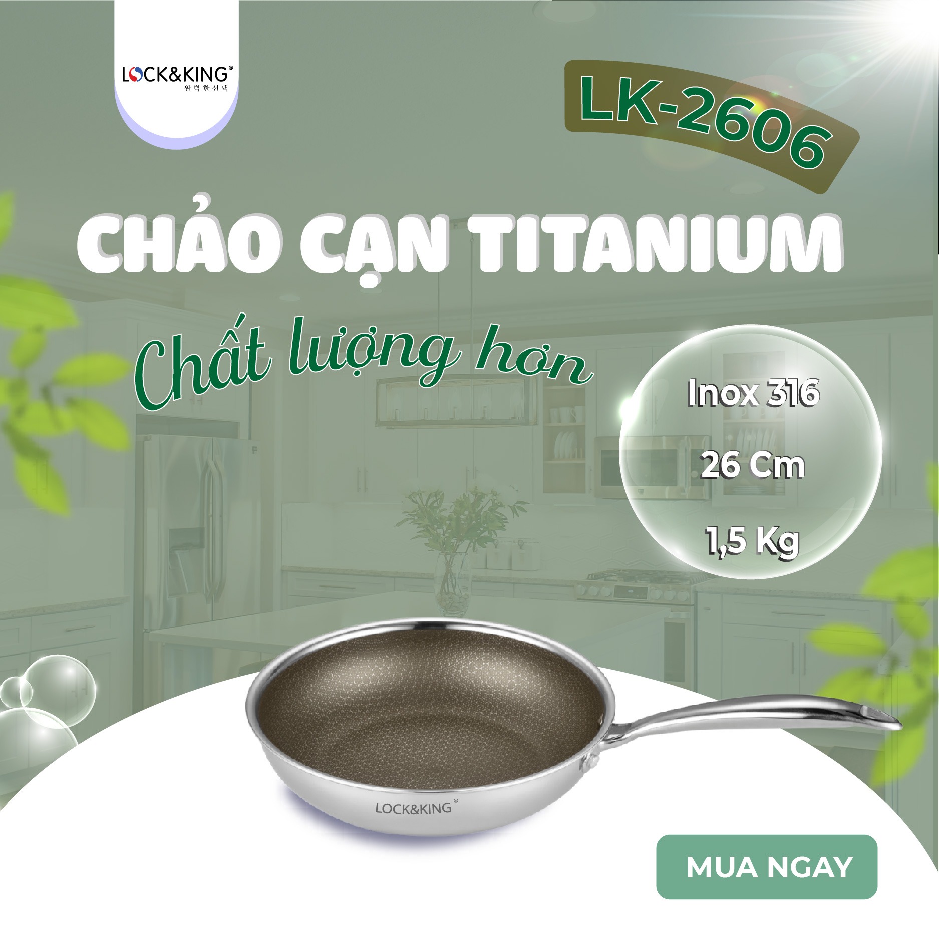 Chảo cạn lòng Lock&King LK-2202 size 22–26cm inox 316 5 đáy truyền ...
