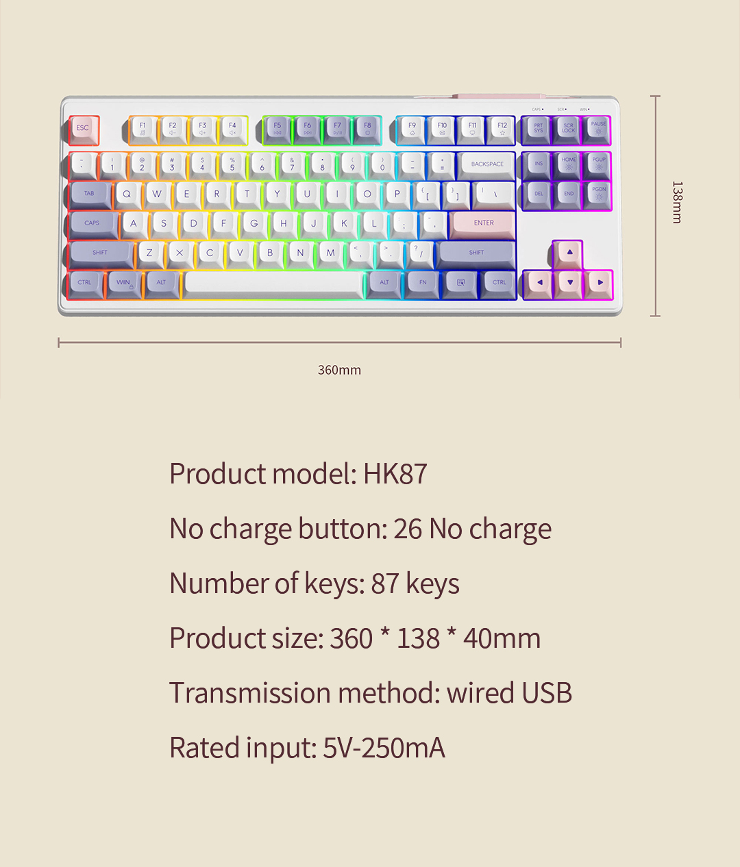 INKER HK87 Bàn Phím Gaming Có Dây 87 Phím RGB - Dây Có Thể Tháo Rời phù ...