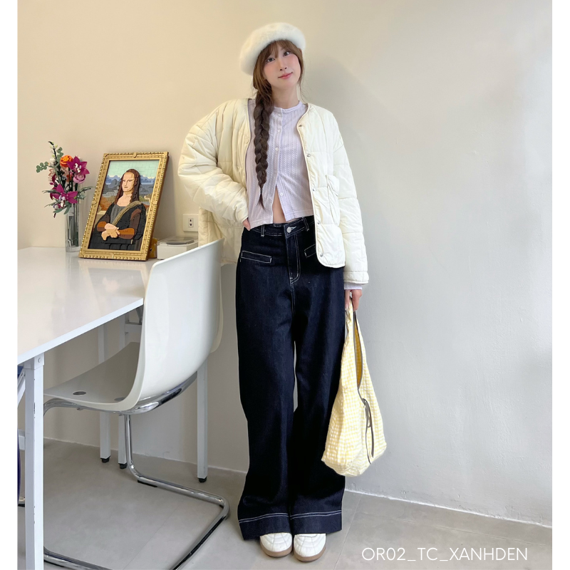 Quần Jeans nữ ống rộng wide-leg pants túi cơi chất jeans, kaki mềm ...