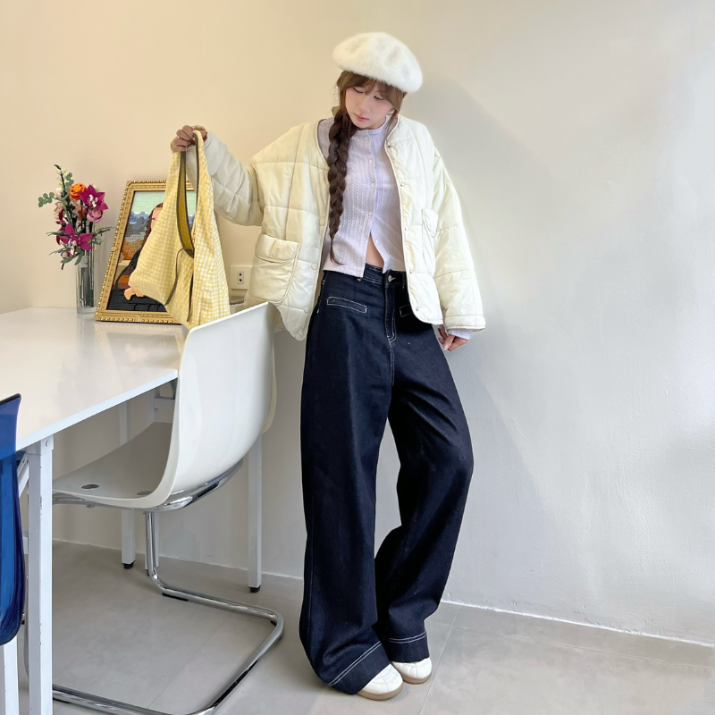 Quần Jeans nữ ống rộng wide-leg pants túi cơi chất jeans, kaki mềm ...