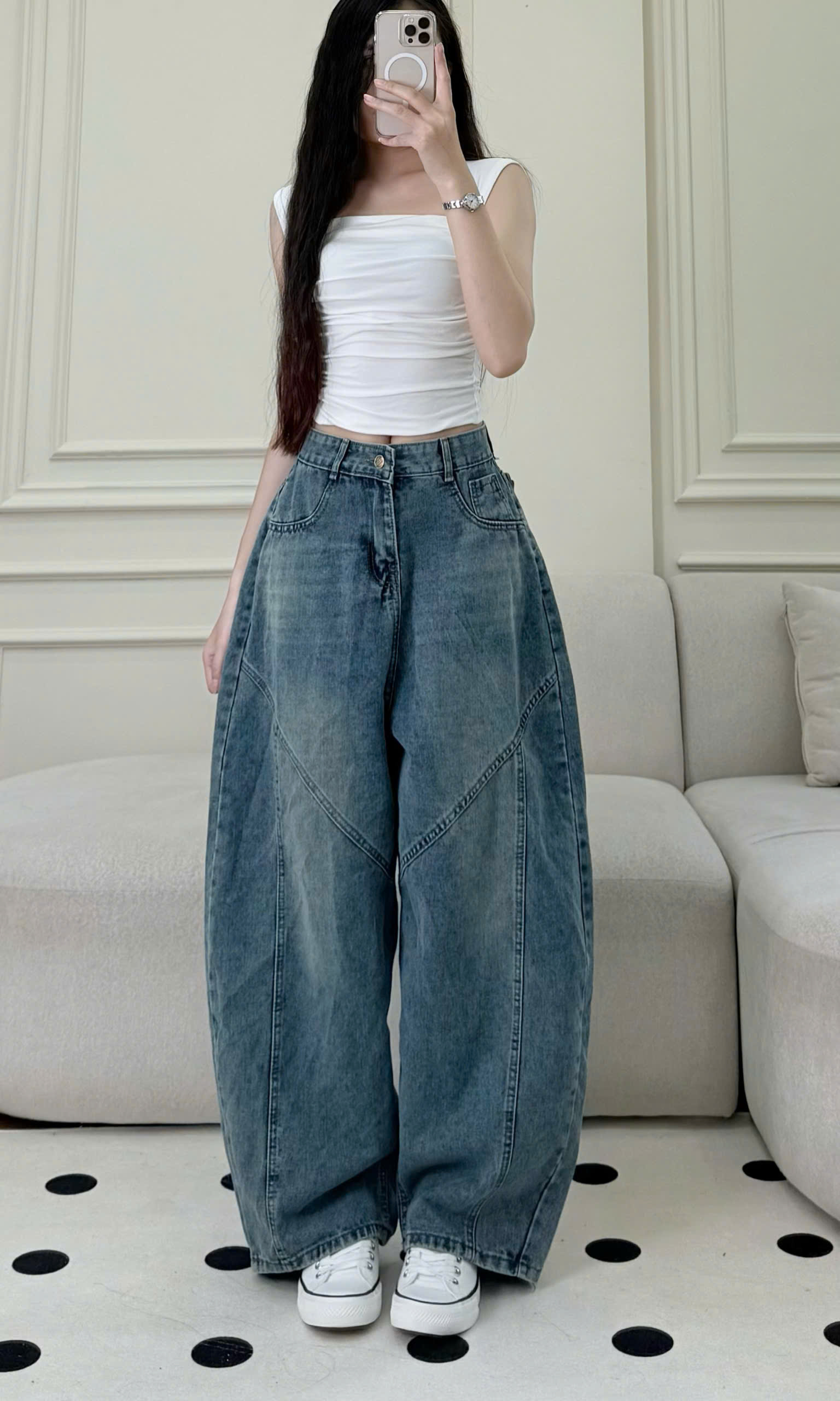 Quần Jeans Nữ Ống Cong Phối Line Hari Tôn Dáng Che Khuyết Điểm Thoải ...