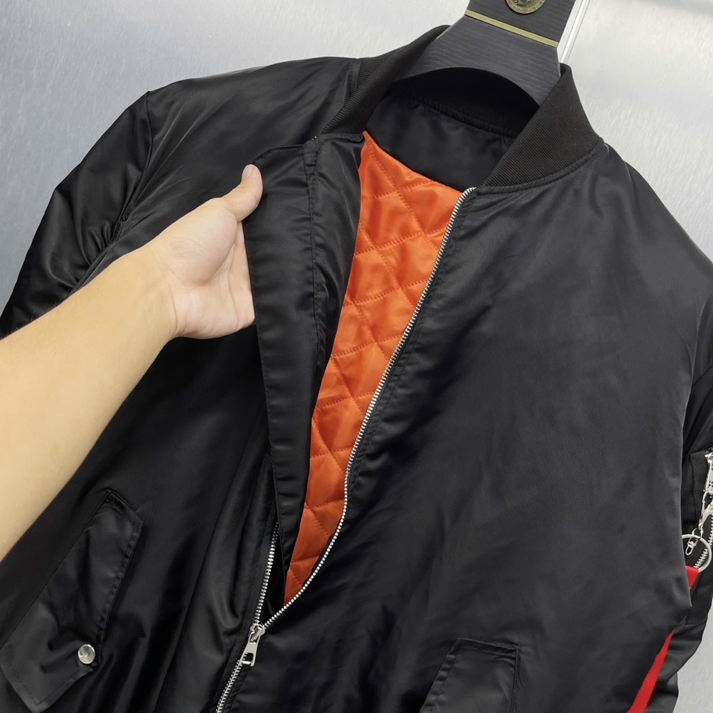 Áo khoác bomber gió nam nữ PB thân trơn túi bụng nắp cúc phối túi zip ...