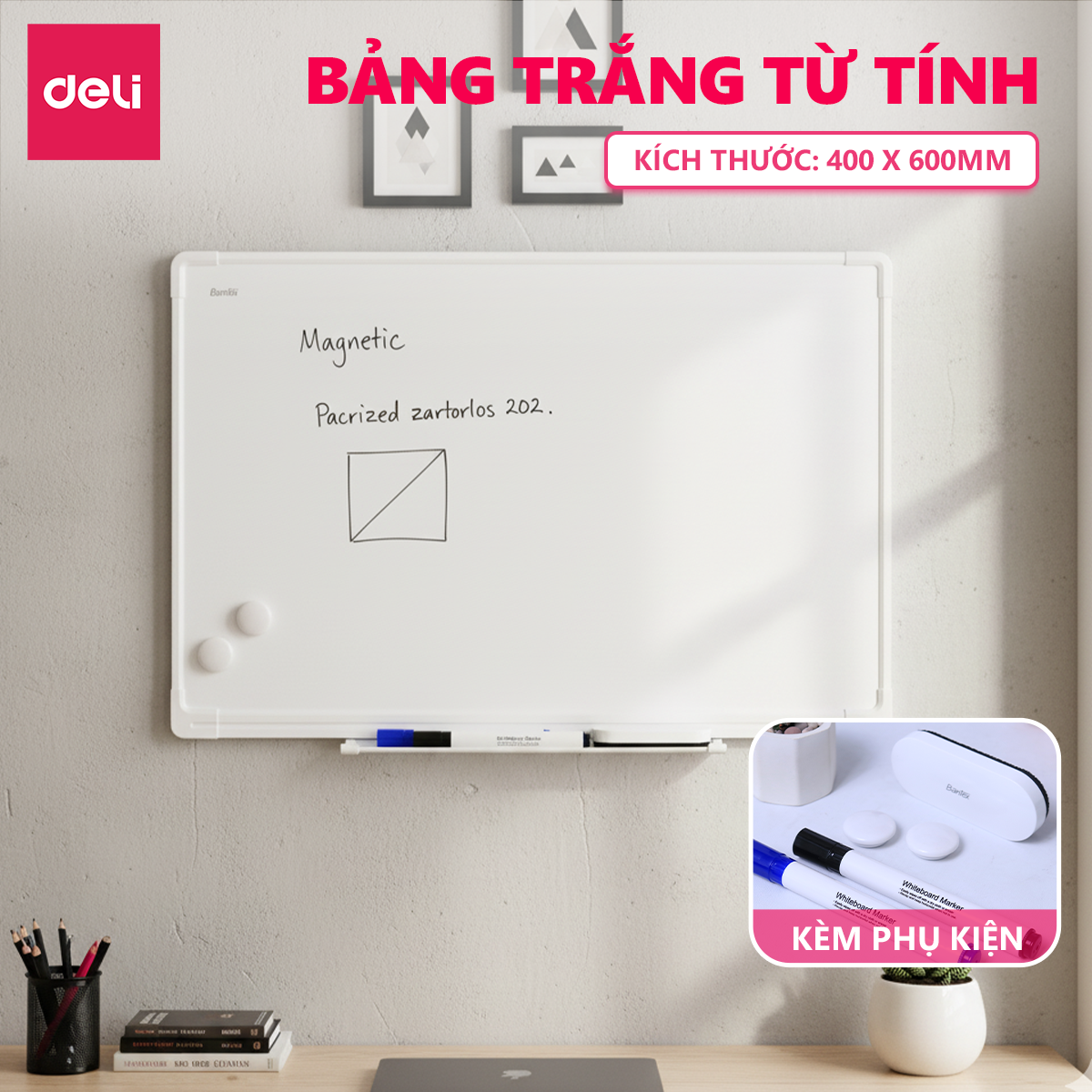 [TẶNG KÈM PHỤ KIỆN] Bảng Từ Trắng BANTEX x DELI Treo Viết Bút Lông Deli ...