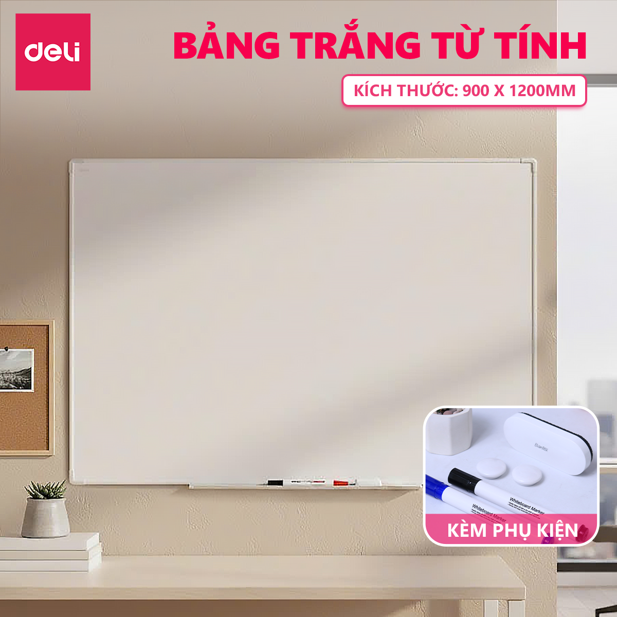 [TẶNG KÈM PHỤ KIỆN] Bảng Từ Trắng BANTEX x DELI Treo Viết Bút Lông Deli ...