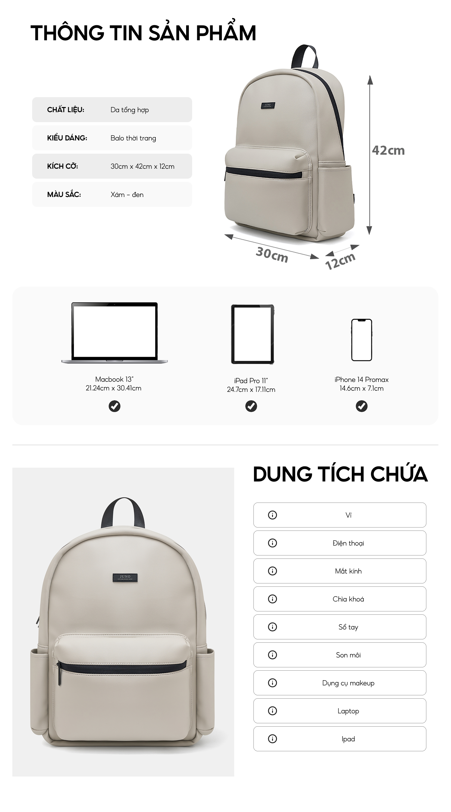 Balo Nữ Thời Trang JUNO Unisex Có Ngăn Đựng Laptop BL173 | Shopee Việt Nam