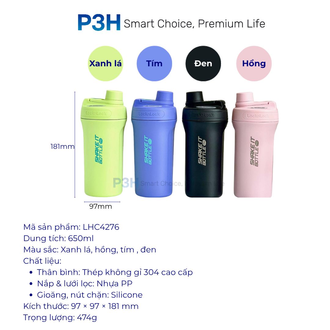 Bình lắc giữ nhiệt LocknLock Shake it bottle pro 650ml LHC4276 P3H ...