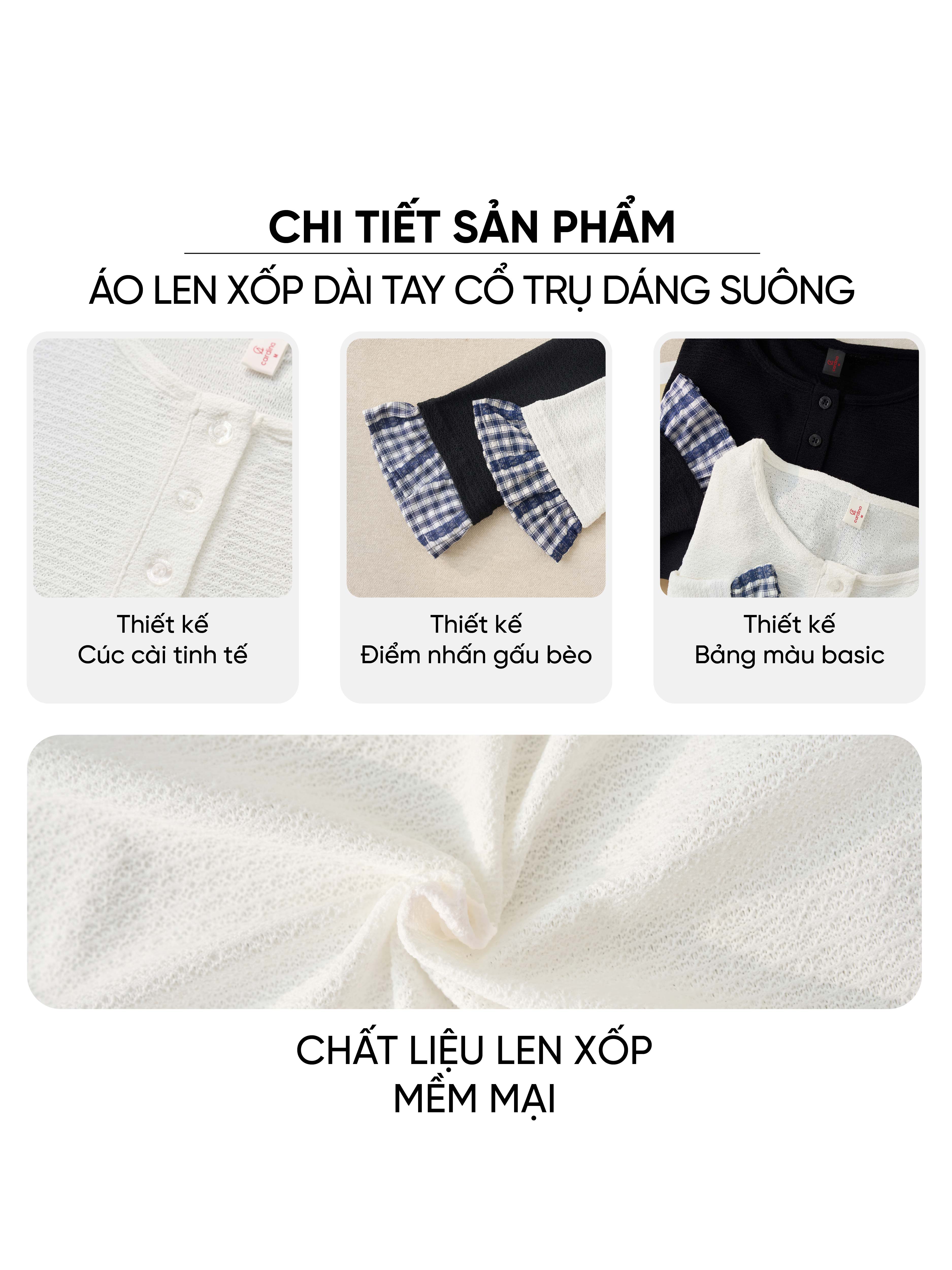 Áo len nữ CARDINA chất liệu len xốp dài tay cổ trụ dáng suông phối bèo ...