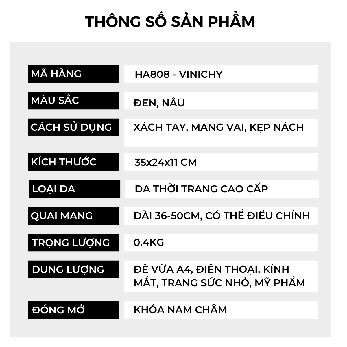 (Sản phẩm mở bán tặng quà) Túi xách nữ đeo vai VINICHY, tote dung tích lớn size 35cm HA808 ...