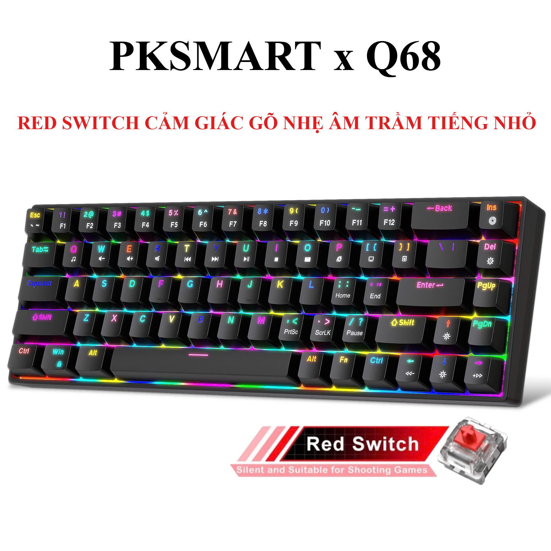 PKSMART x Q68 - Bàn Phím Cơ Chơi Game Có Dây - LED RGB Đổi Màu - Anti Ghosting Full Phím ...