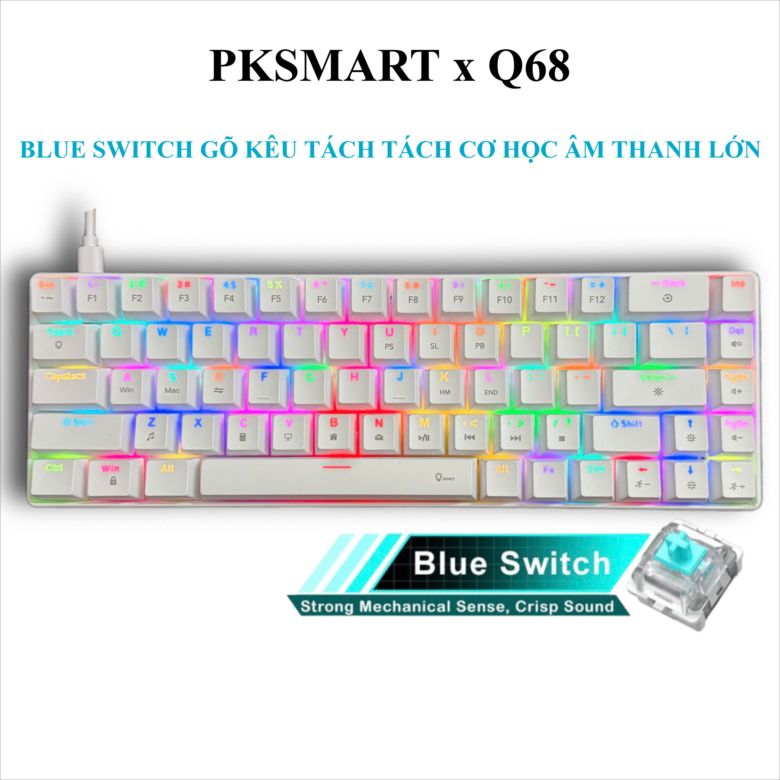 PKSMART x Q68 - Bàn Phím Cơ Chơi Game Có Dây - LED RGB Đổi Màu - Anti Ghosting Full Phím ...