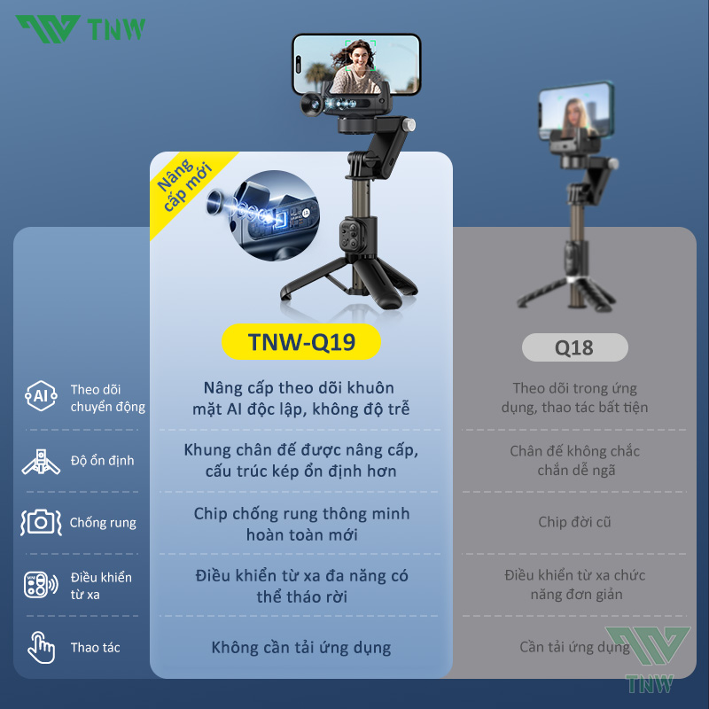 TNW Q19 Gimbal chống rung điện thoại 360 độ Gimbal chụp ảnh selfie có ...