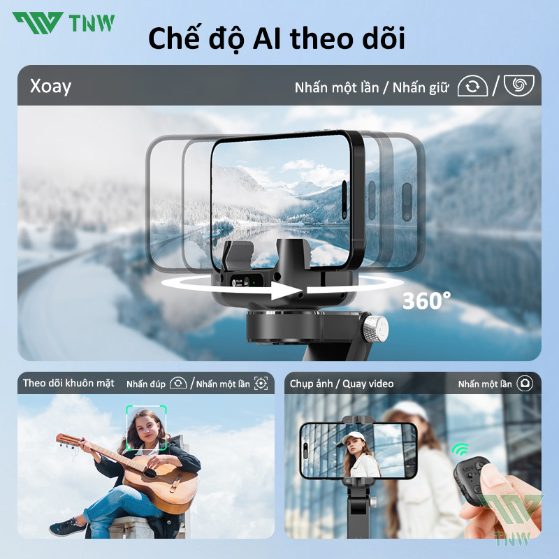 TNW Q19 Gimbal chống rung điện thoại 360 độ Gimbal chụp ảnh selfie có ...