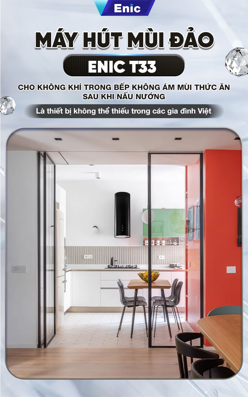 Máy hút mùi đảo Enic T33, loại bỏ hiệu quả khói và mùi thức ăn, độ ồn ...