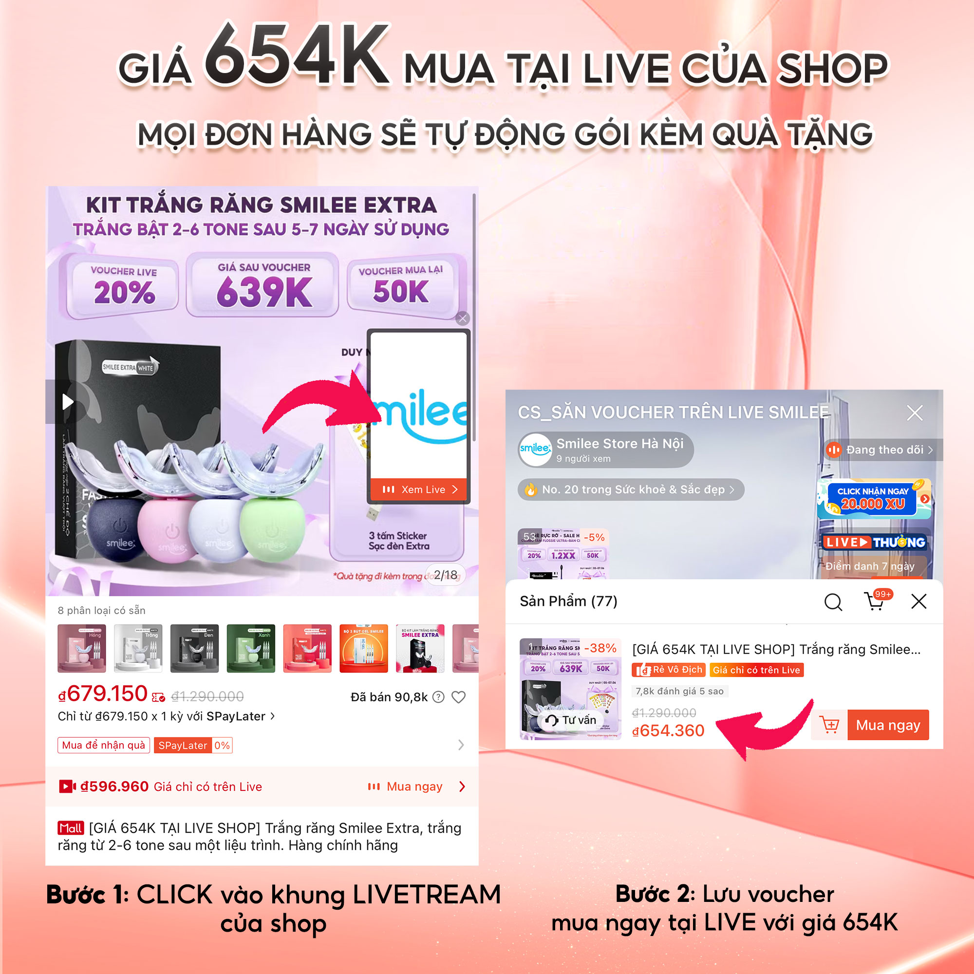 [GIÁ 654K TẠI LIVE SHOP] Trắng răng Smilee Extra, bộ kit làm trắng răng ...