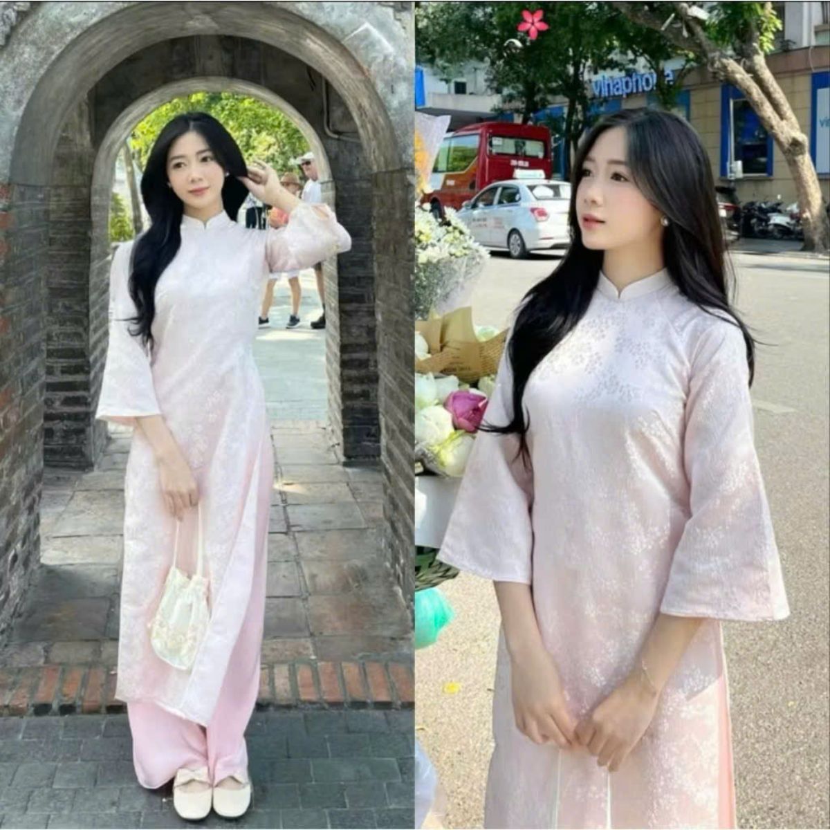Áo dài cách tân dáng suông chất gấm hoa nổi cao cấp Maian áo cúc bọc ...