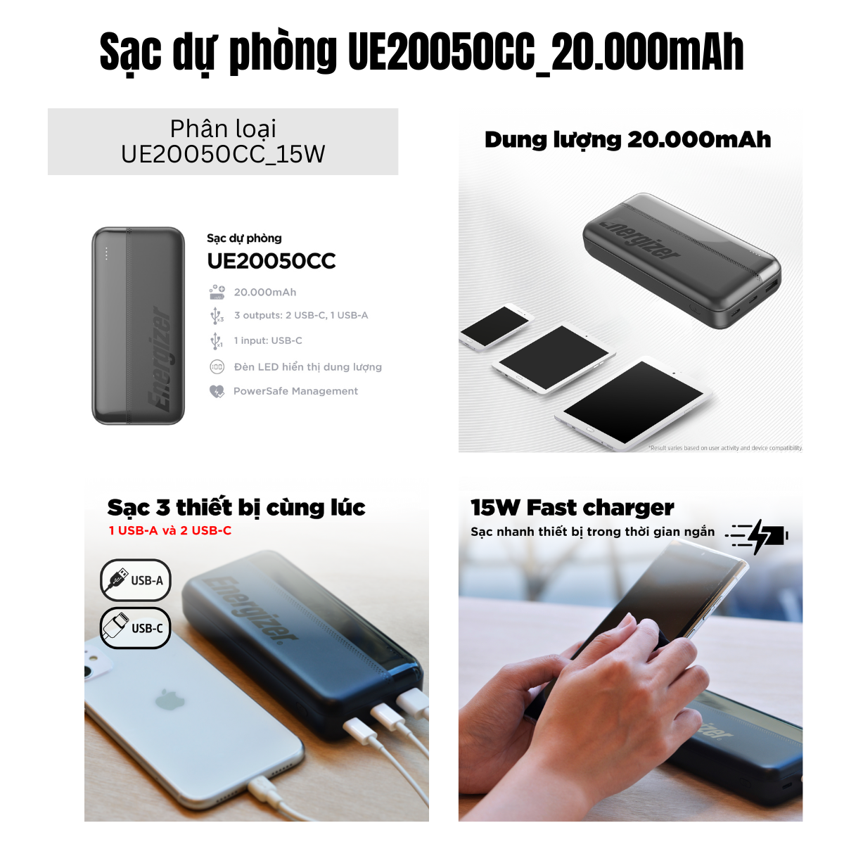 Pin Sạc Dự Phòng Energizer 10000mAh/ 20000mAh/ 30000mAh Sạc Nhanh PD, Bảo Hành Chính Hãng 1 Năm ...