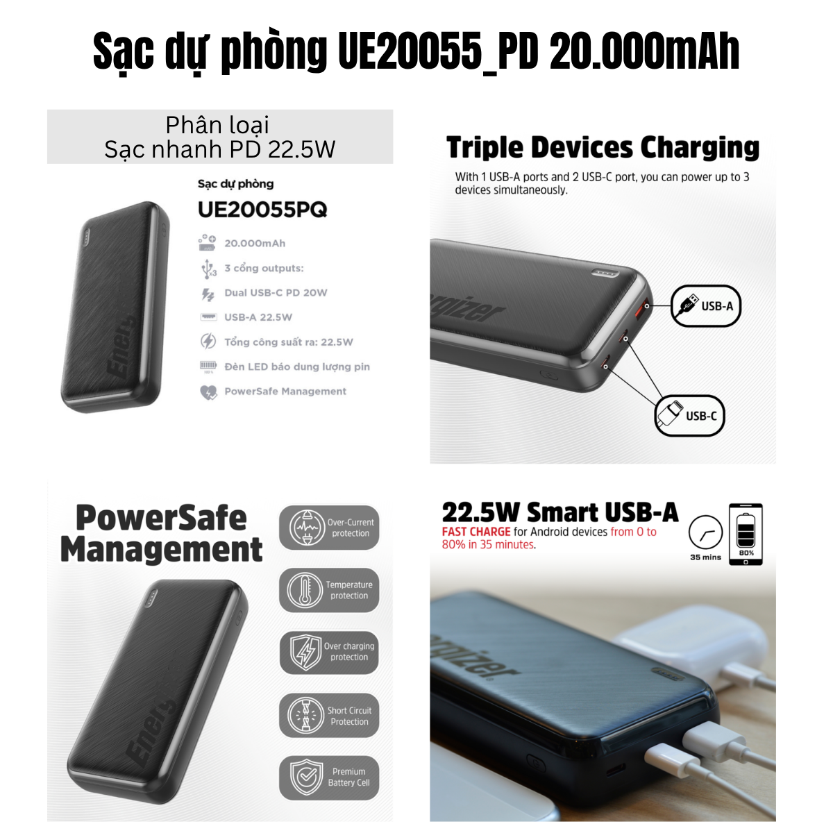 Pin Sạc Dự Phòng Energizer 10000mAh/ 20000mAh/ 30000mAh Sạc Nhanh PD, Bảo Hành Chính Hãng 1 Năm ...