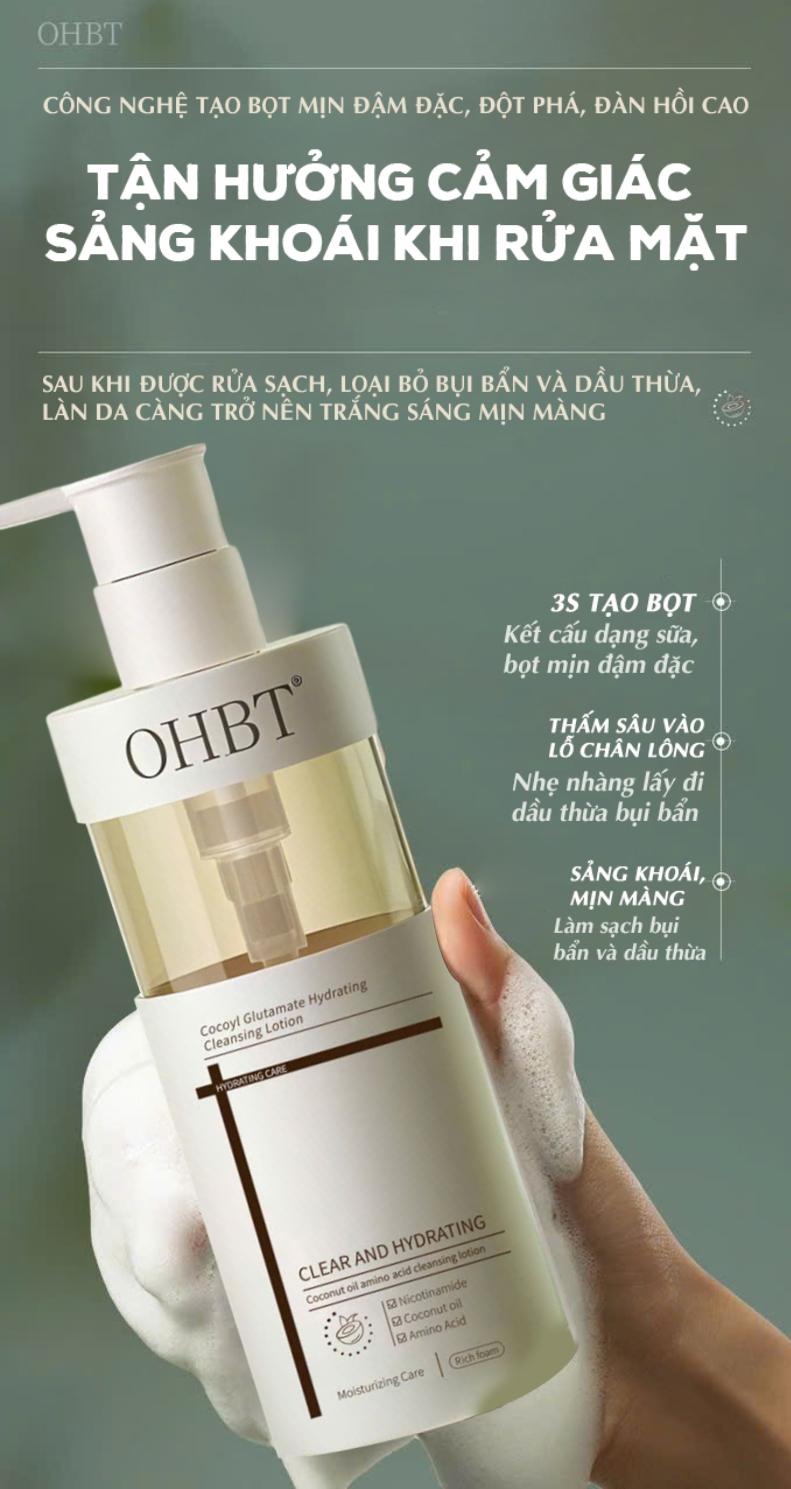 Sữa Rửa Mặt Dưỡng Ẩm Tinh Dầu Dừa OHBT Cococyl Glutamate Hydrating ...