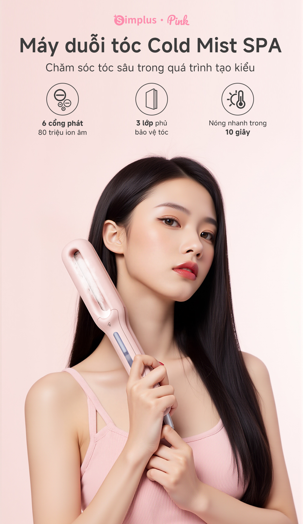 Simplus Máy duỗi tóc Cold Mist với 80 triệu ion âm bảo vệ tóc làm nóng ...