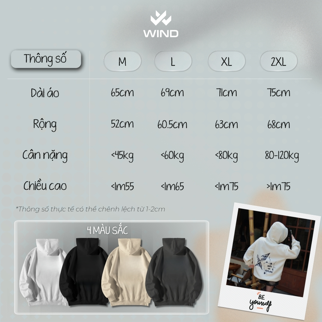 Áo hoodie unisex form rộng WIND Chong Chóng hoodie dây kéo thời trang ...