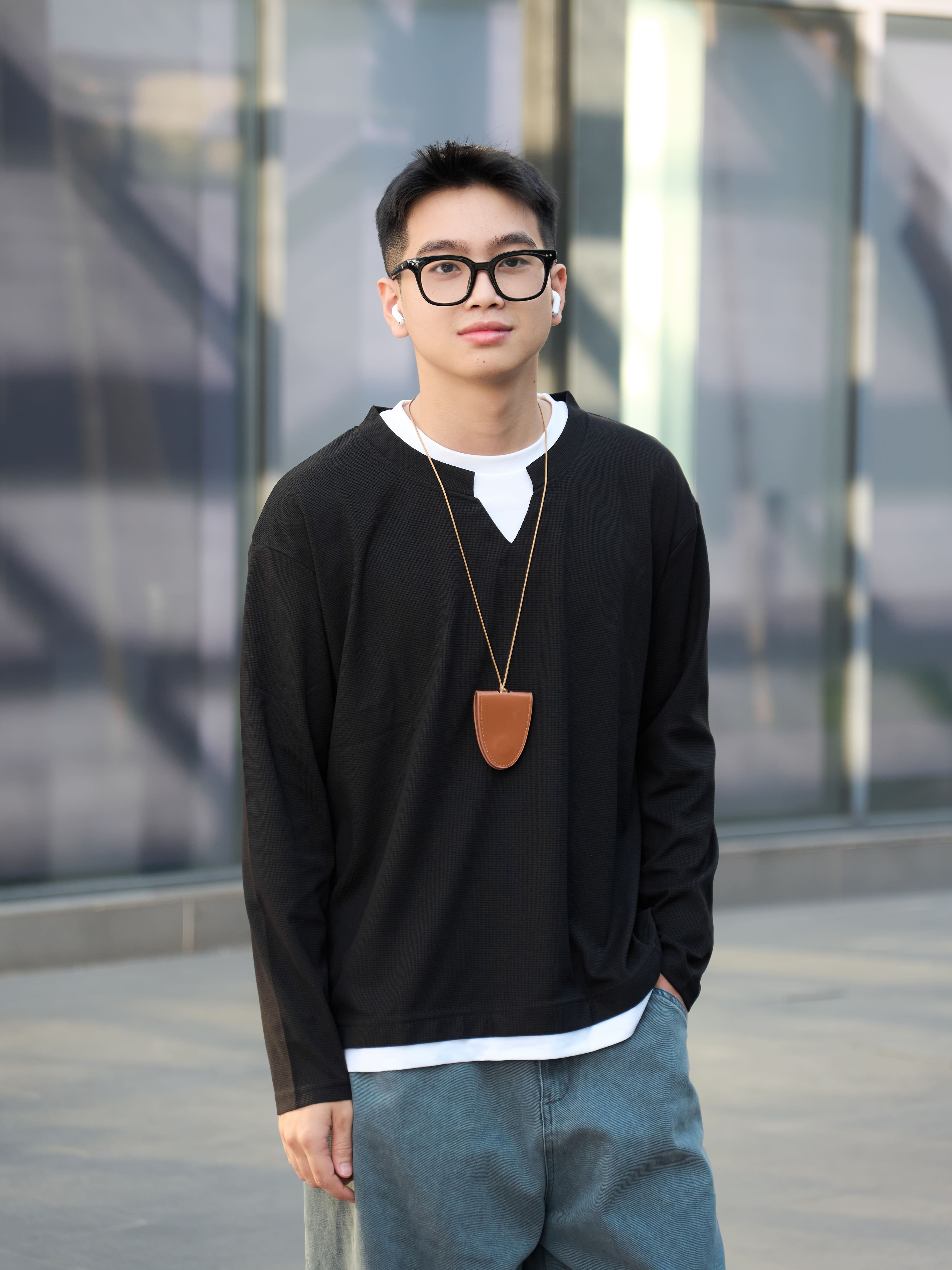 Áo Thun Dài Tay Unisex Gusta Form Rộng Vải Tổ Ong Cotton Phối Layer Cổ ...