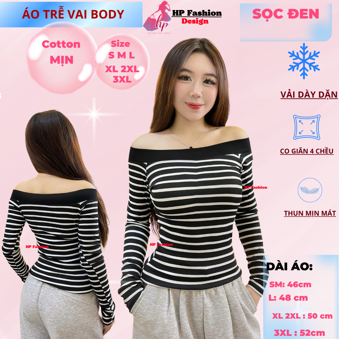 Áo thun trễ bệt vai dài tay sọc nữ chiết eo basic, áo phông nữ ôm body ...