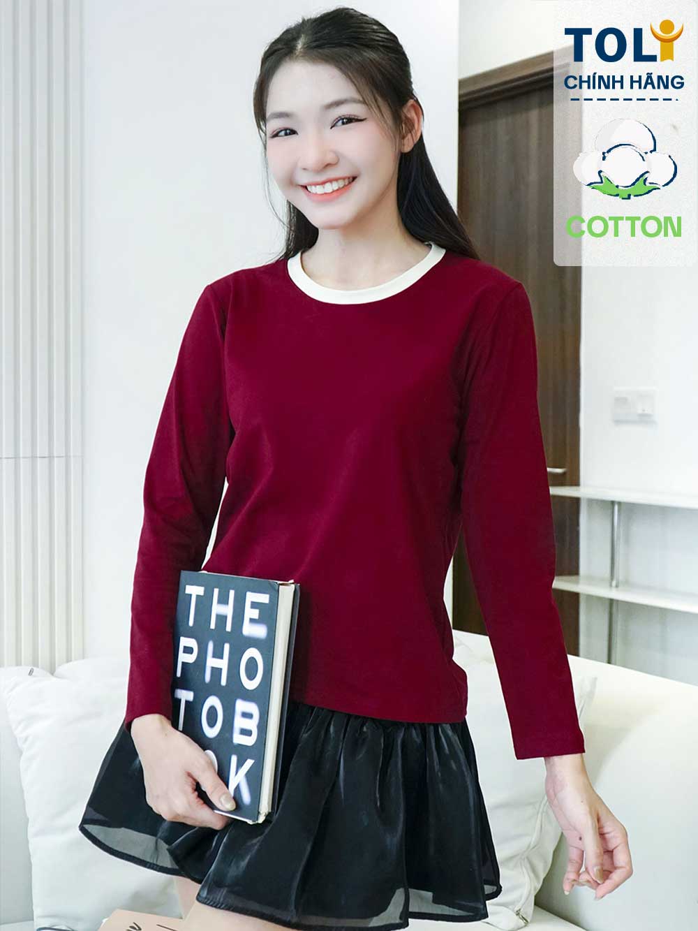 Áo Thun Tay Dài Nữ TOLI LHM36 – Cổ Tròn Viền Cổ, Form Vừa, Cotton 4 ...