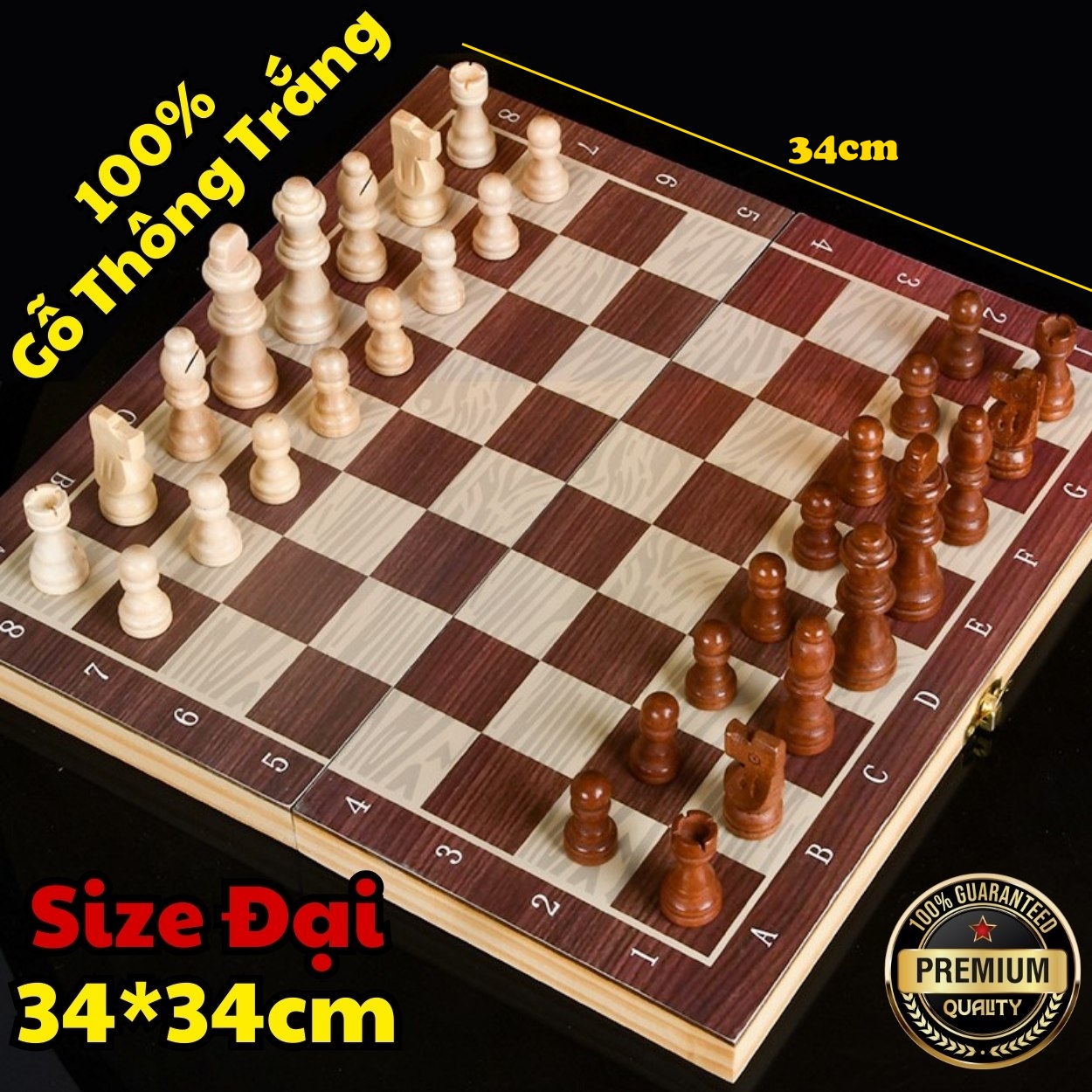 Cờ vua gỗ thông tự nhiên [Chọn Loại Nam Châm] 29cm 34cm và 39cm cao cấp ...