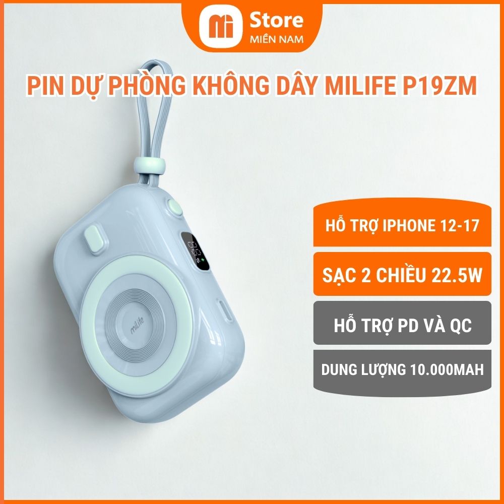 Pin dự phòng miLife PD 22.5W 10000mAh, chuẩn sạc không dây QI, bảo hành ...