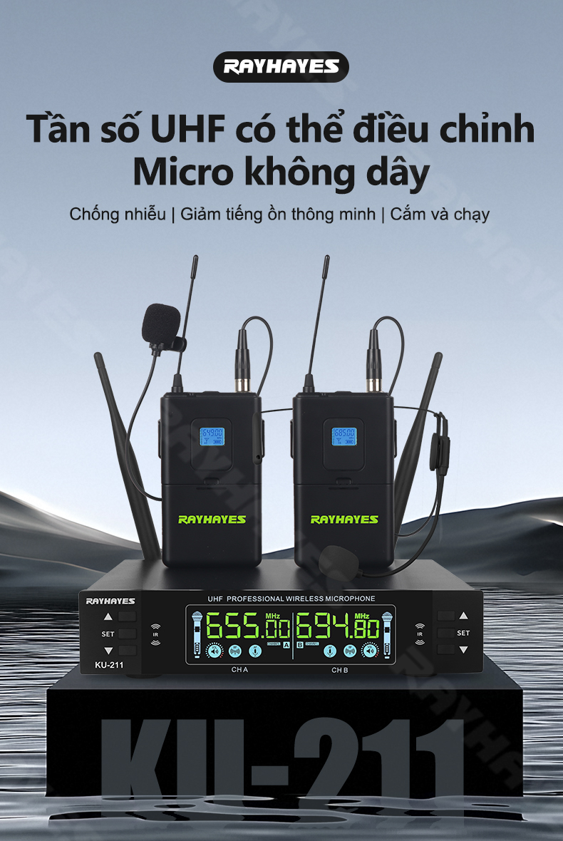 Micrô ve áo UHF RAYHAYES kèm bộ phát đeo lưng Micrô ve áo không dây ...