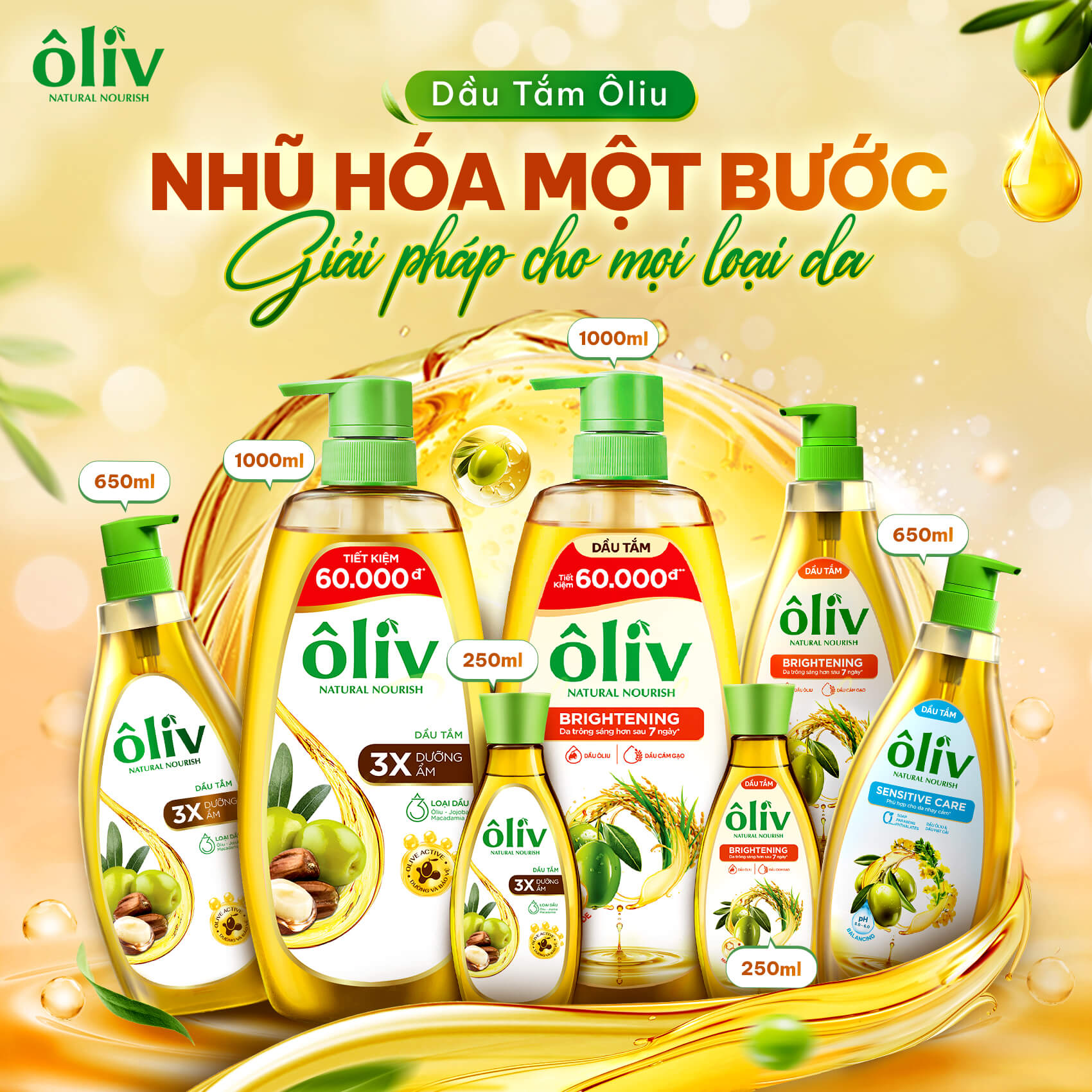 Dầu Tắm ÔLIV 3X Dưỡng Ẩm/Dưỡng Sáng Da/Dành Cho Làn Da Nhạy Cảm 250ML ...