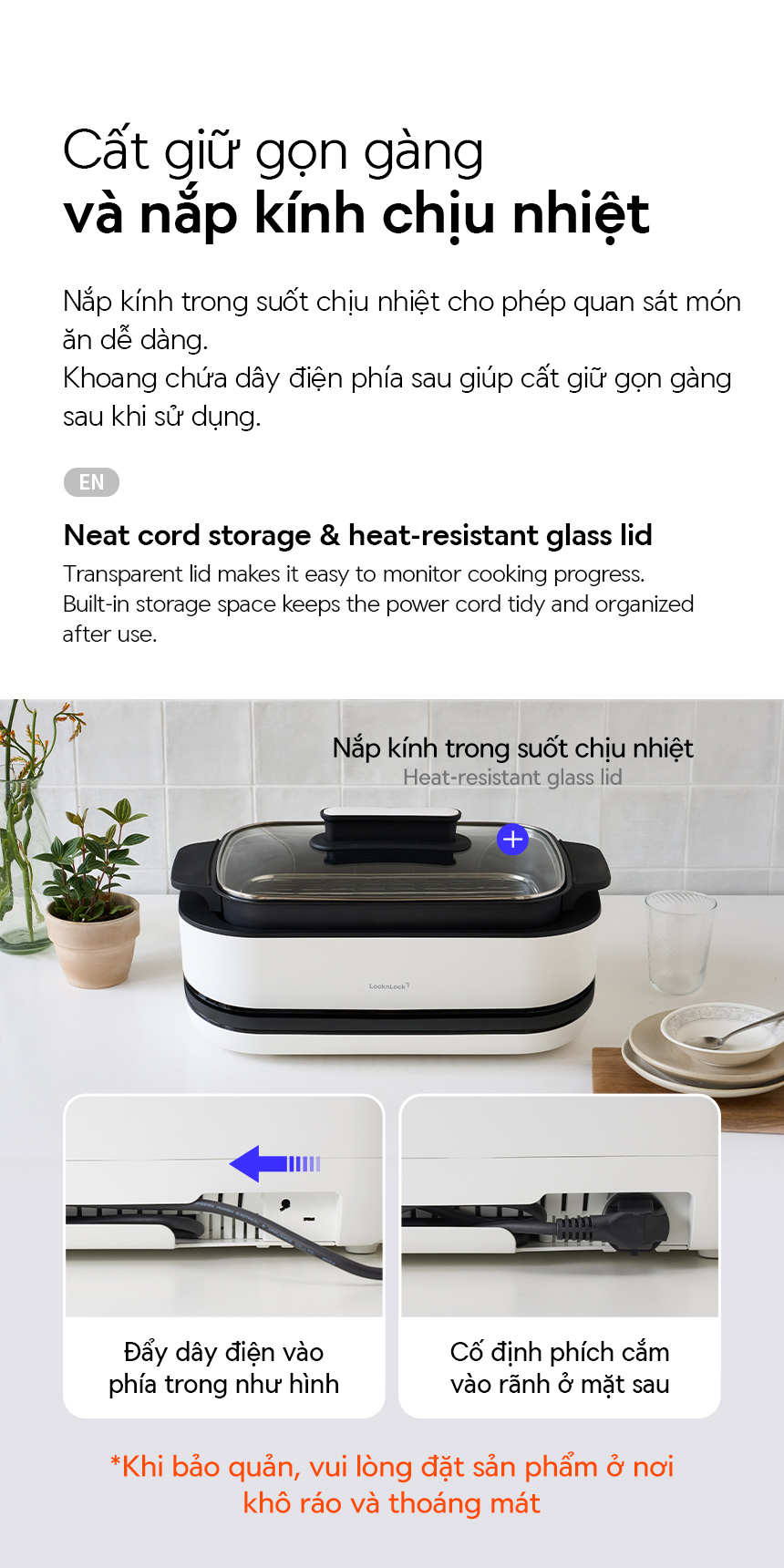 Nồi điện đa năng LocknLock Multicooker EJP261WHT nấu canh, chiên/xào ...