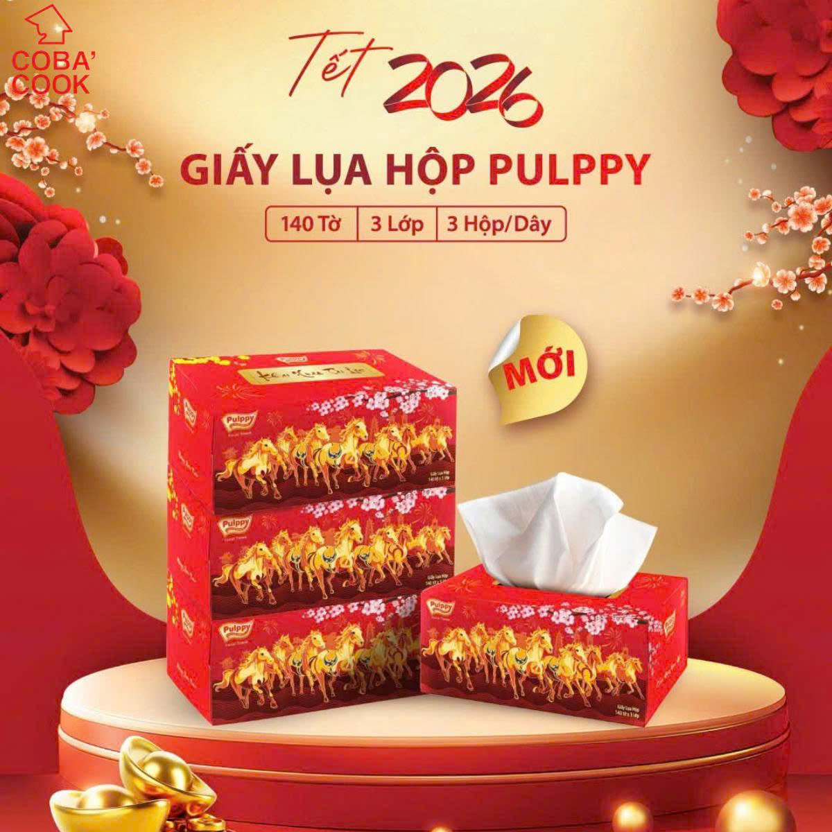 Khăn Giấy Rút Tết Bính Ngọ 2026 3 Lớp Pulppy Đỏ May Mắn | Shopee Việt Nam