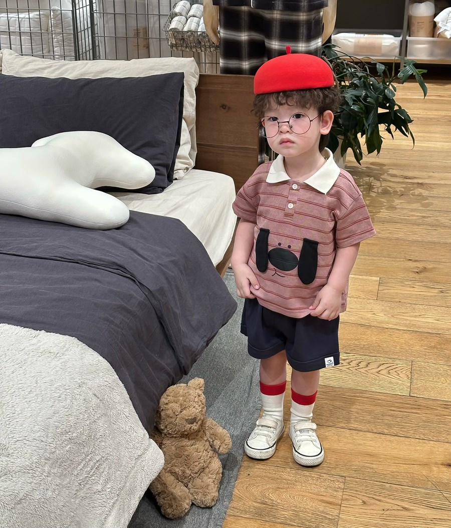 Set bộ polo cộc tay bé trai Bebukids mix tai cún may liền xinh xắn ...