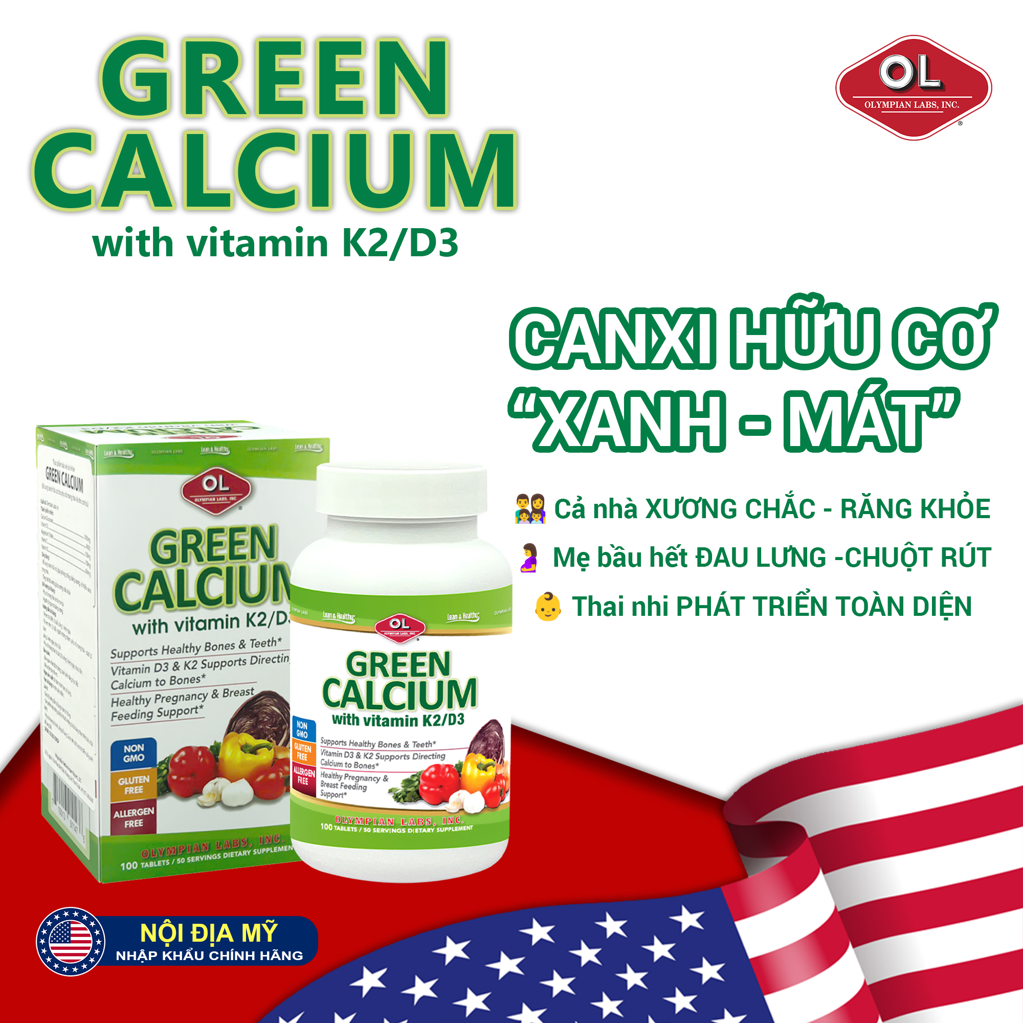Green Calcium Olympian Labs USA – 100V | Canxi Hữu Cơ D3 & K2 Chắc ...