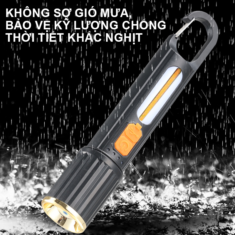 OOKAS Đèn pin đa năng mới, có đèn bên hông, zoom kéo dài, sạc Type-C ...