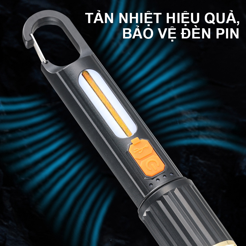 OOKAS Đèn pin đa năng mới, có đèn bên hông, zoom kéo dài, sạc Type-C ...