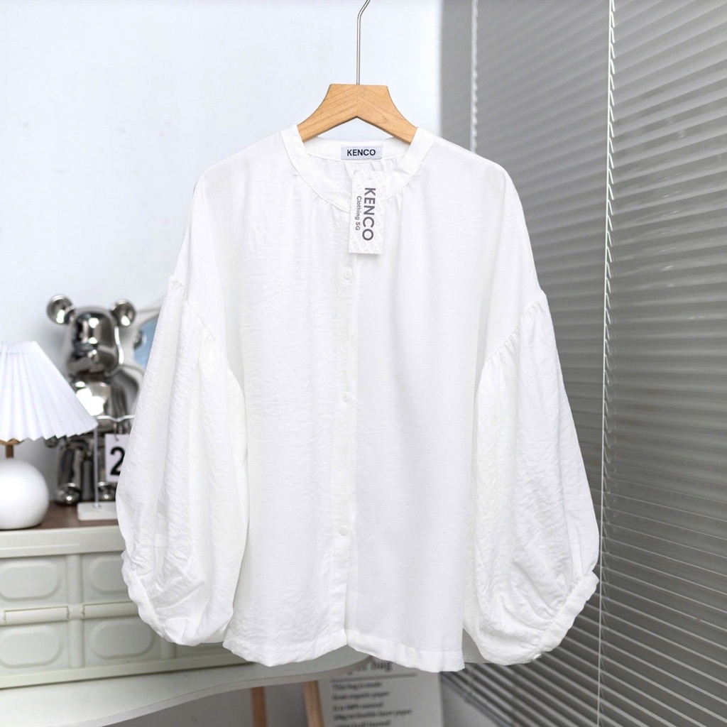 Áo sơ mi nữ chất đũi mềm form RỘNG tay bồng cổ trụ KENCO shop M3116 ...