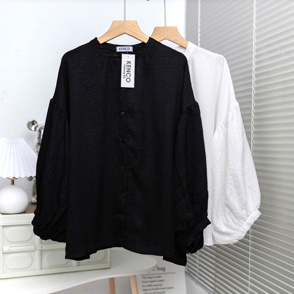 Áo sơ mi nữ chất đũi mềm form RỘNG tay bồng cổ trụ KENCO shop M3116 ...