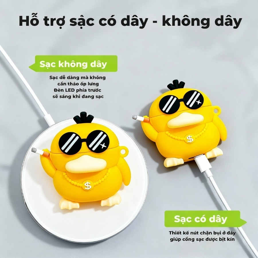 Vỏ ốp case airpods 1 2 3 4 pro pro2 pro3, case bảo vệ ốp tai nghe vỏ airpod bluetooth vịt kính ...