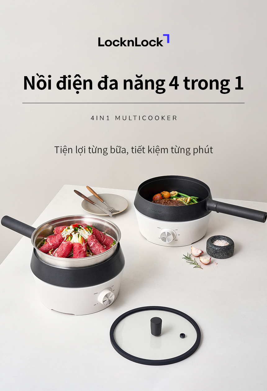 Nồi Điện Đa Năng 4 Trong 1 LocknLock EJP421WHT – 1000W, 2L, Màu Trắng ...