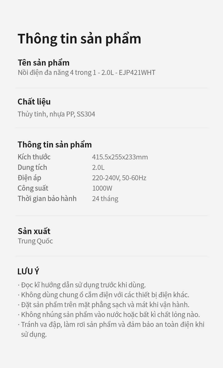 Nồi Điện Đa Năng 4 Trong 1 LocknLock EJP421WHT – 1000W, 2L, Màu Trắng ...