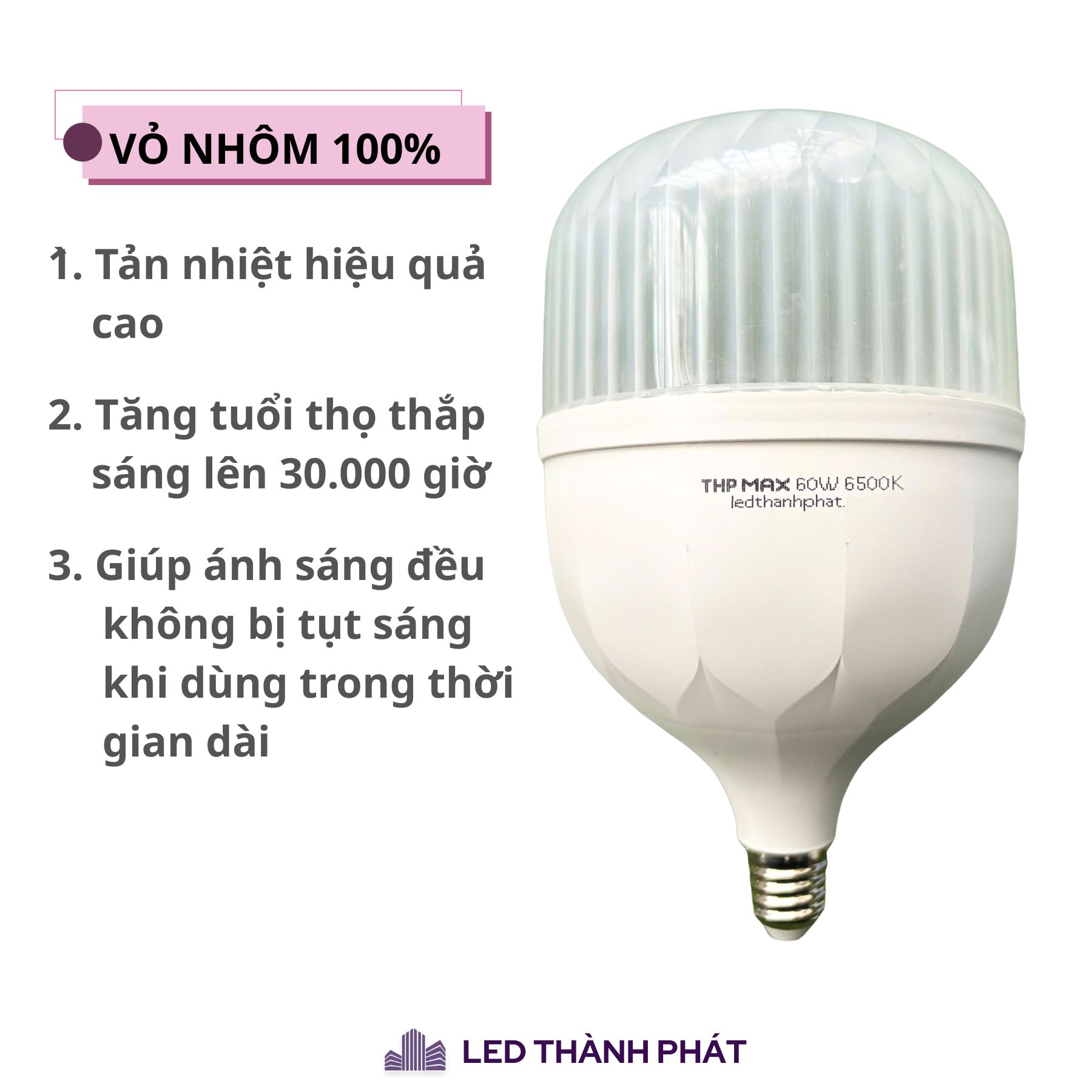 Bóng đèn LED THP MAX CAO CẤP 60W 50W 40W 30W 20W siêu sáng tiết kiệm ...
